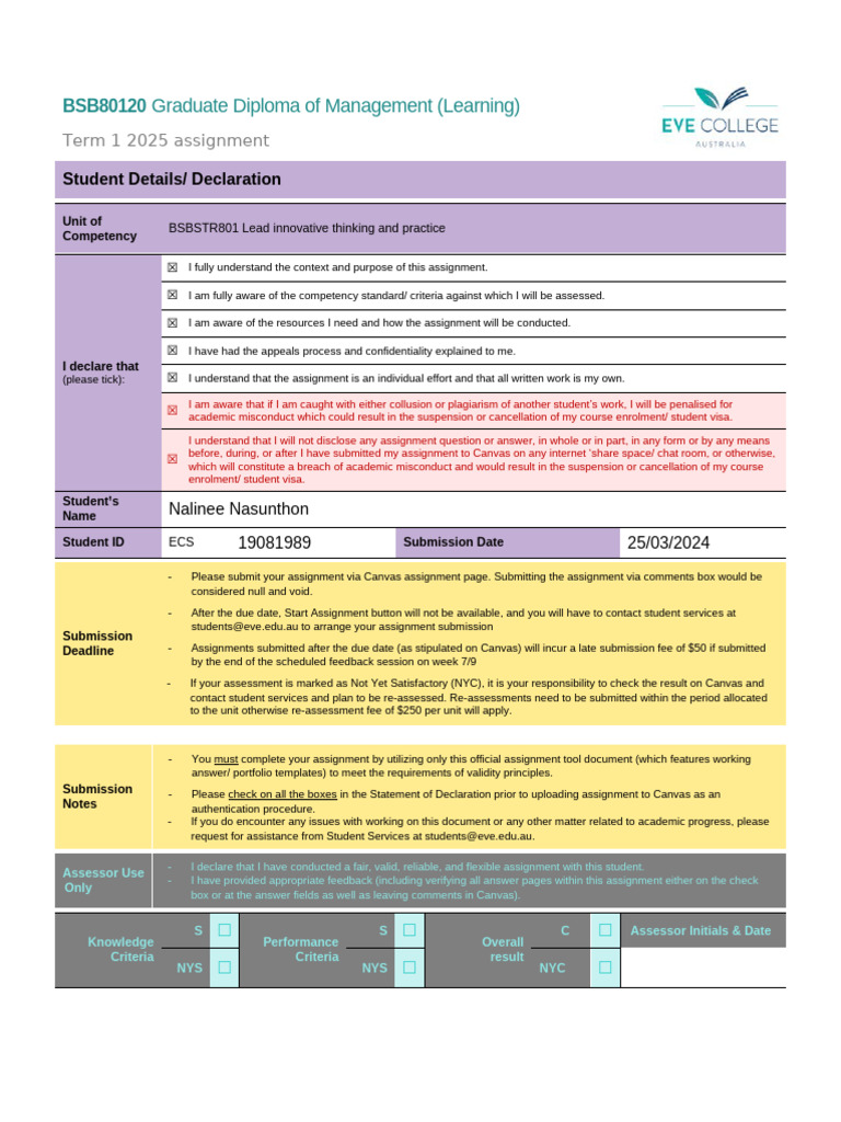 BSBSTR801 Assignment 2 | PDF | Creativity | Innovation