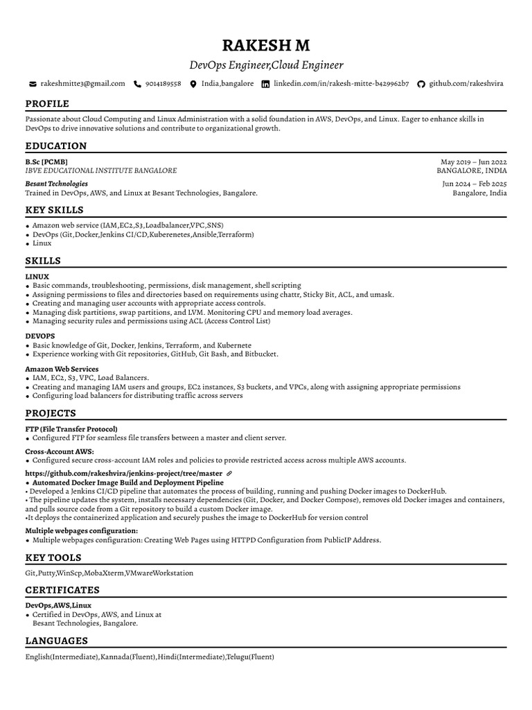 Rakesh, Devops Engineer - Resume | PDF | Amazon Web Services | File Transfer Protocol