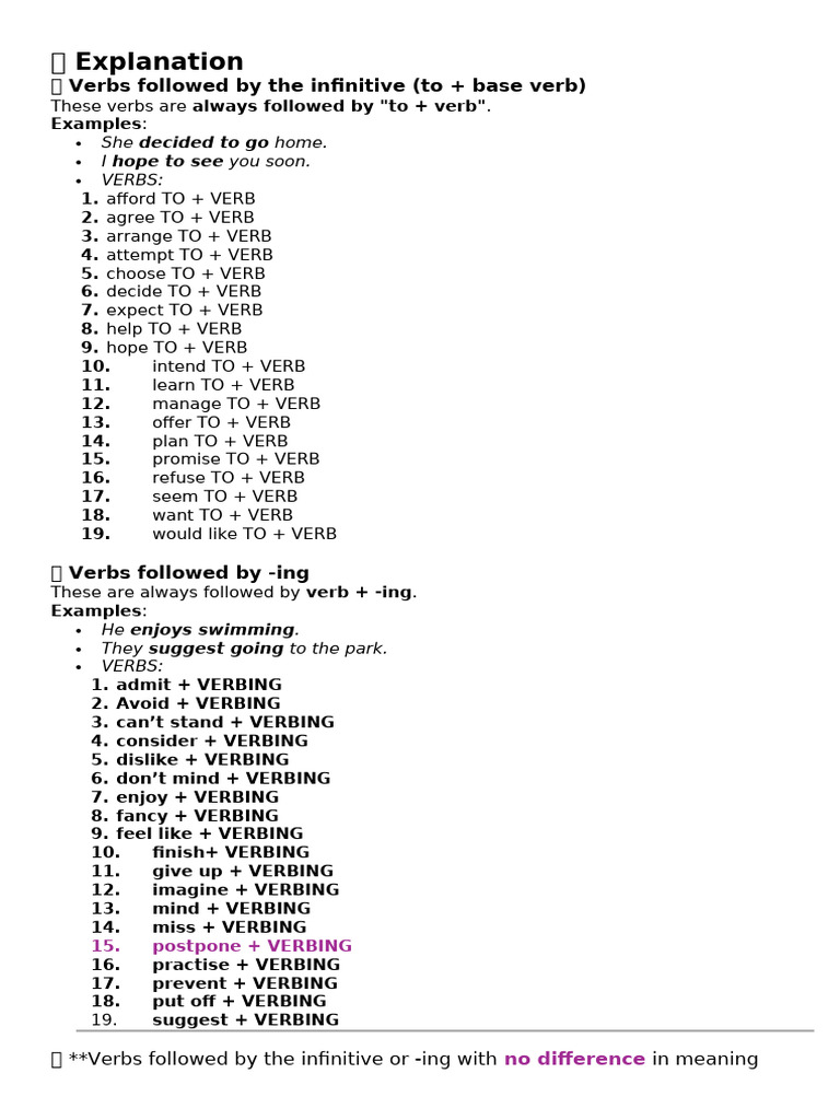 Infinitive vs. Gerund Verbs Guide | PDF | Linguistics
