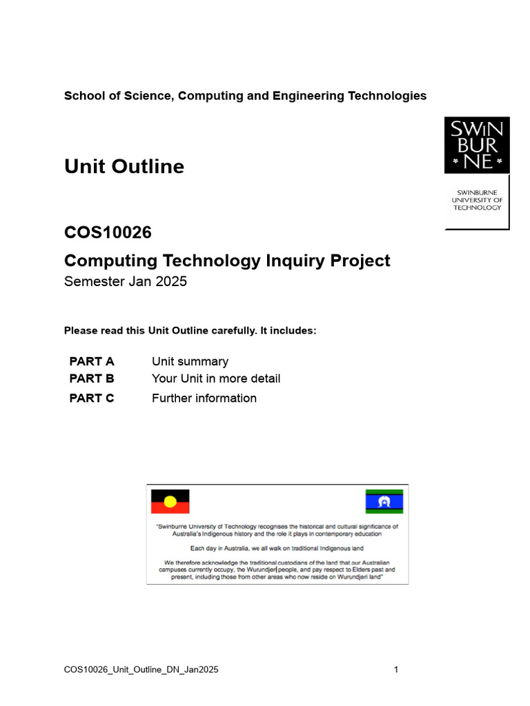 COS10026 Unit Outline DN Jan2025.Docx (1) - 1 | PDF | Php | Academic Dishonesty