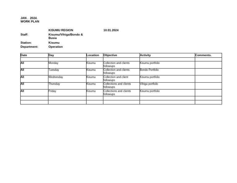 Work Plan - Jan.2024 | PDF