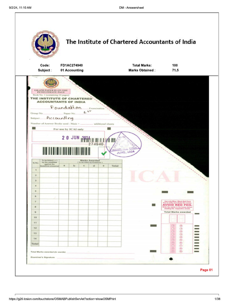 CA Foundation Answer Sheet Accounts | PDF