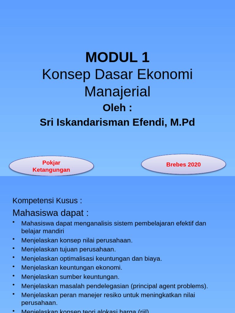 Modul 1 Konsep Dasar Ekonomi Manajerial | PDF