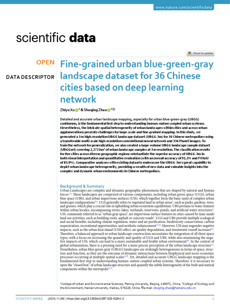 Fine-Grained Urban Blue-Green-Gray Landscape Dataset For 36 Chinese Cities Based On Deep ...