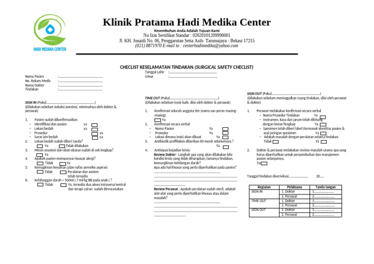 Form Surgical Checklist | PDF