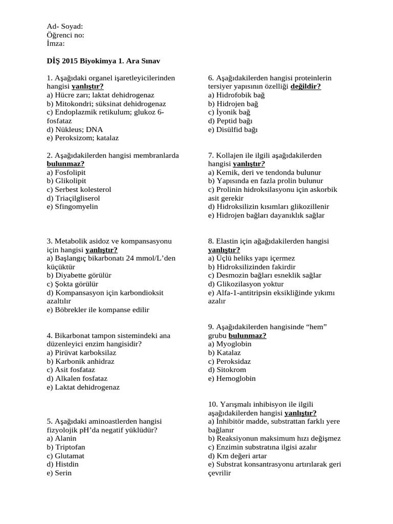 2022-2023 1. Vize 20 Soru | PDF