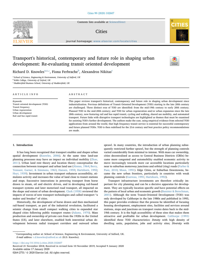 Transport's Historical, Contemporary and Future Role in Shaping Urban Development - Re ...