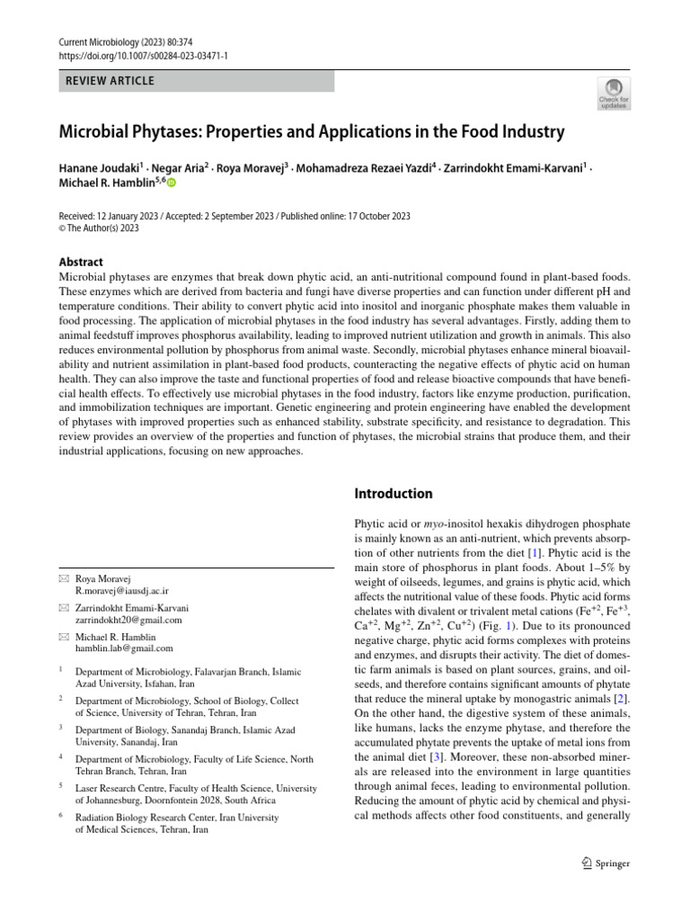 Microbial phytases properties and applications in the food industry | PDF | Biology