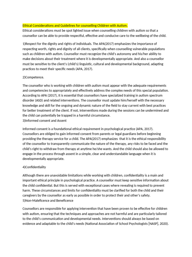 Ethical Guidelines for Autism Counseling | PDF | Autism | American ...