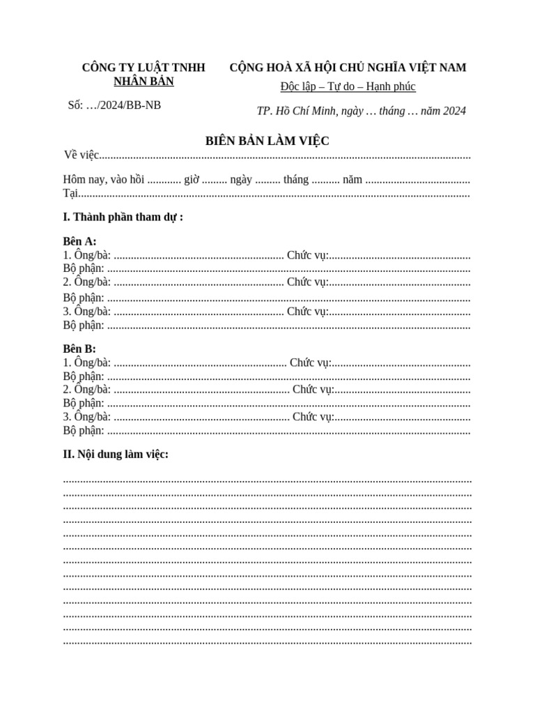 Mau Bien Ban Lam Viec Chuan | PDF