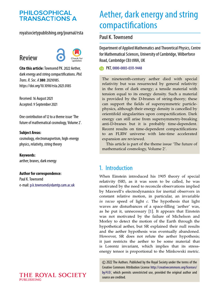 Townsend 2022 - Aether, Dark Energy and String Compactifications | PDF ...