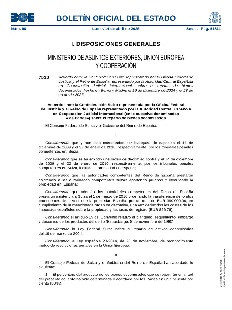 Boe A 2025 7510 | PDF | España | Suiza