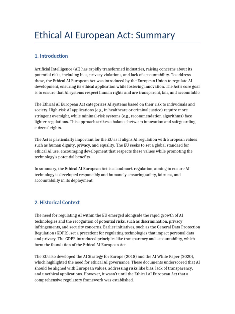 Ethical AI European Act Overview | PDF | Artificial Intelligence ...