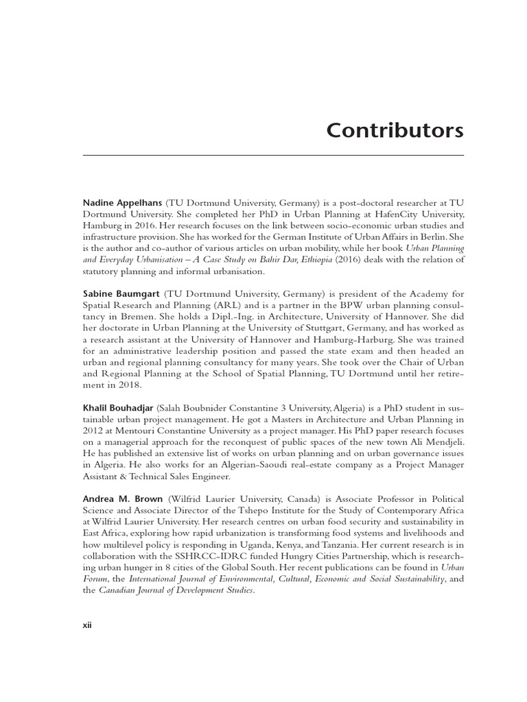Routledge Handbook of Urban Planning in Africa - (Contributors) | PDF ...