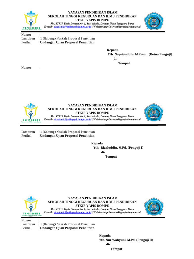 Kop Surat UNDANGAN UJIAN PROPOSAL PENELITIAN STKIP YAPIS | PDF
