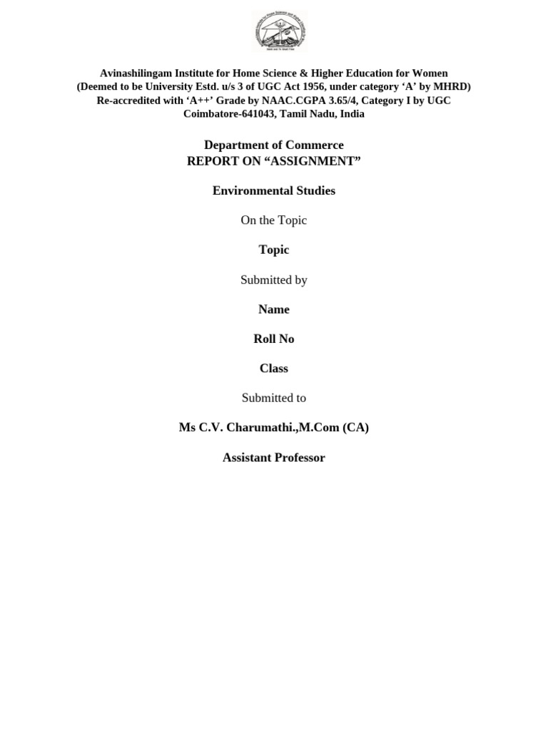 Evs Assignment Front page format | PDF