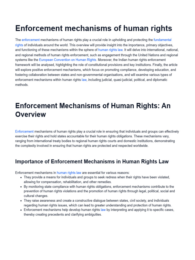 Enforcement Mechanisms of Human Rights | PDF | Human Rights ...