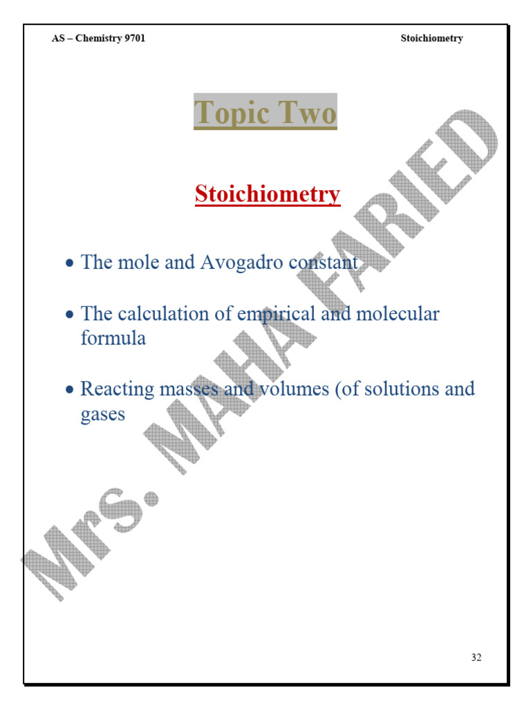 Stoichiometry in AS Chemistry 9701 | PDF | Mole (Unit) | Molecules