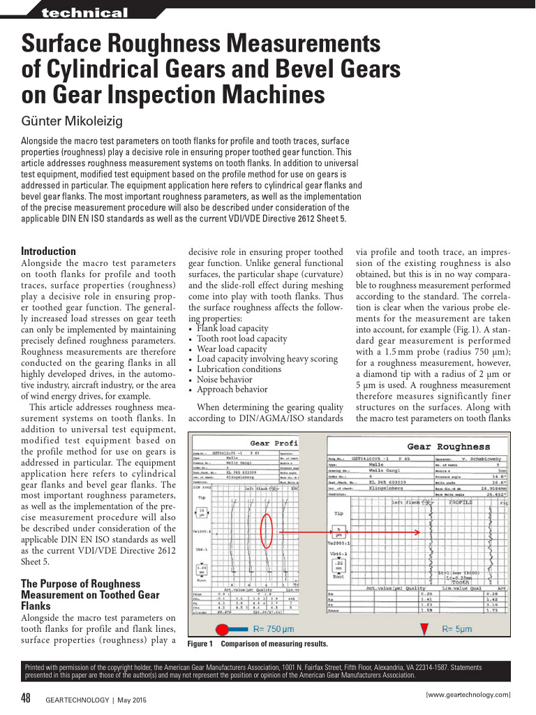 Klingelnberg - Surface Roughness Measurements of Cylindrical Gears and ...