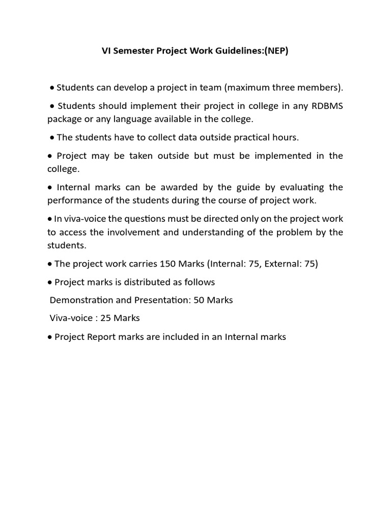 VI Semester Project Work Guidelines | PDF