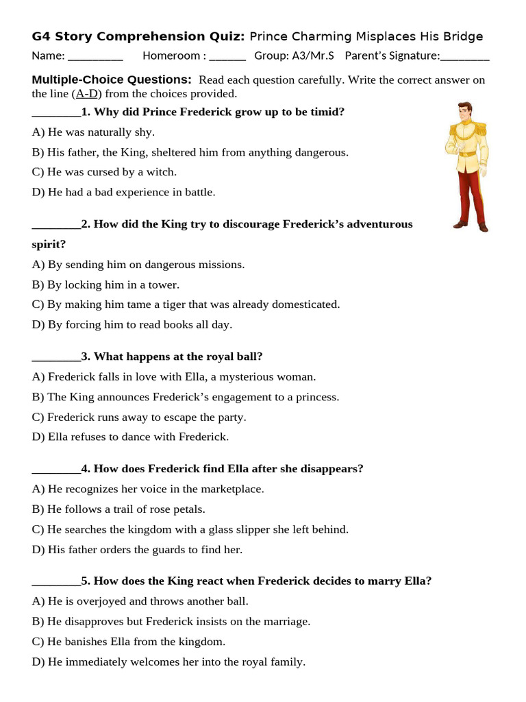Prince Charming's Misplaced Bride Quiz | PDF | Traditional Stories ...