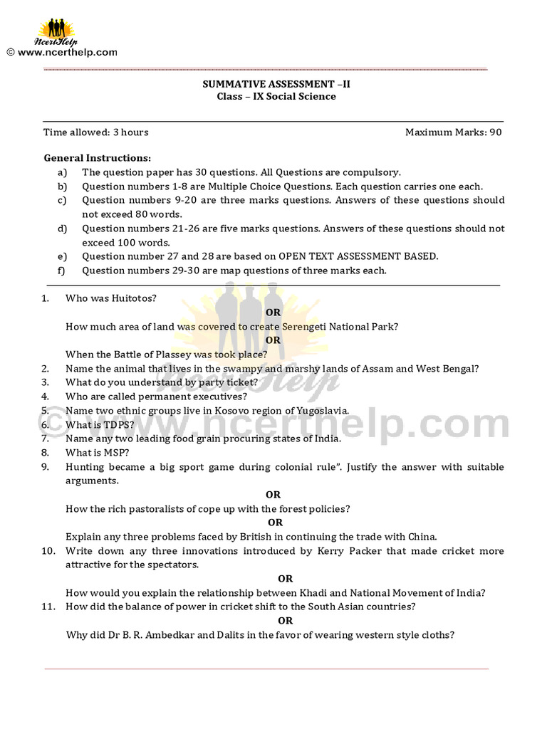 Summative Assessment - Ii Class - IX Social Science | PDF