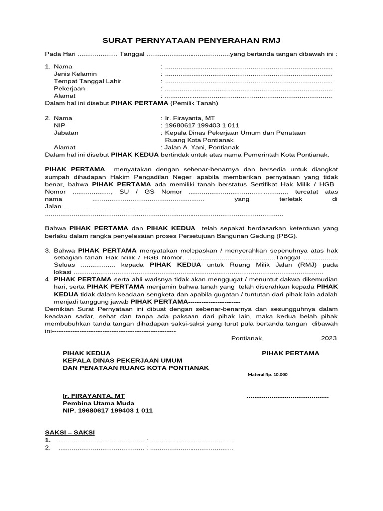 Format Surat Pernyataan RMJ | PDF