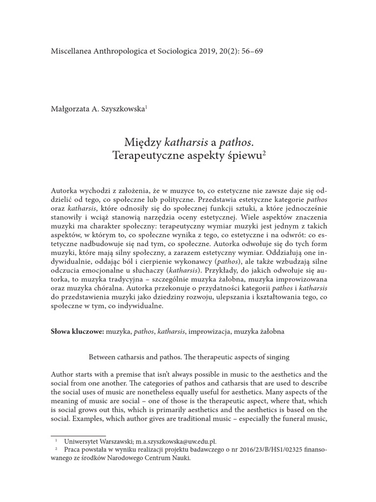 Szyszkowska - Miedzy Katharsis A Pathos - Miscellanea - 2019 | PDF