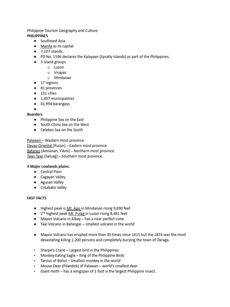 Philippine Tourism Geography and Culture | PDF | Philippines