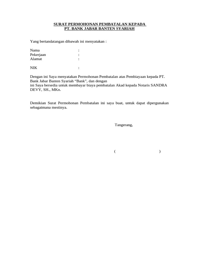 Surat Pernyataan Pembatalan Akad | PDF