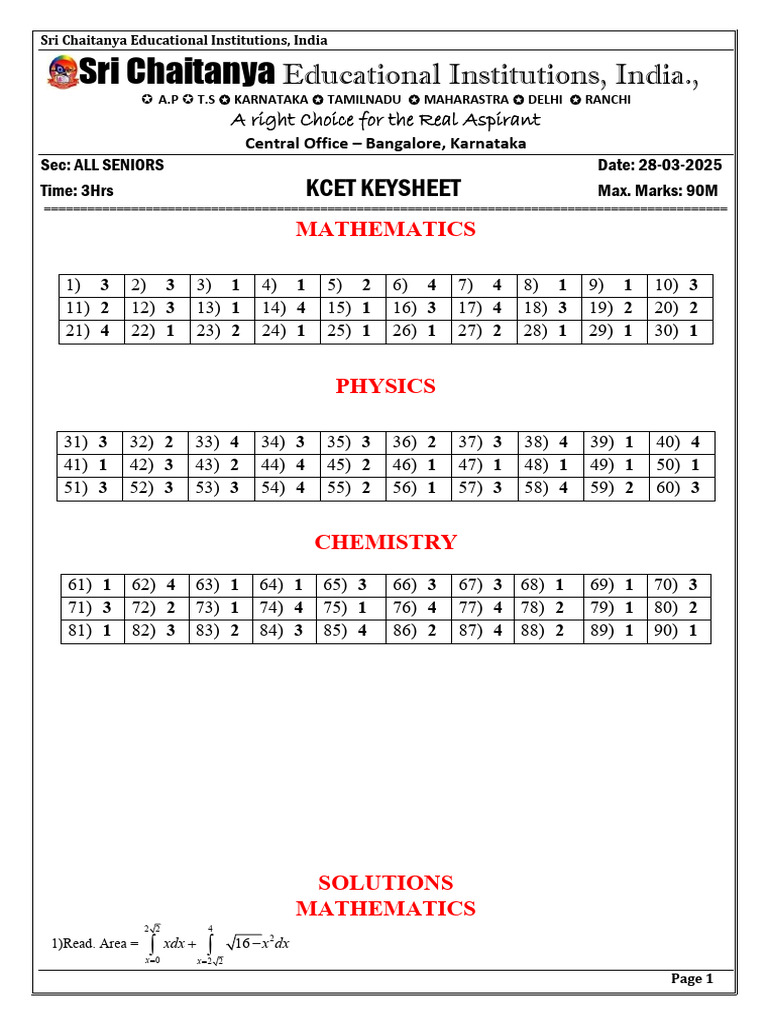 28-03-2025 - KCET - DAILY TEST-13 - Keysheet (M, P, C) | PDF | Ketone ...