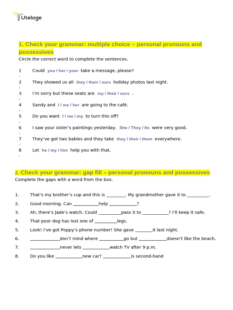 Pronouns Quiz (1) | PDF