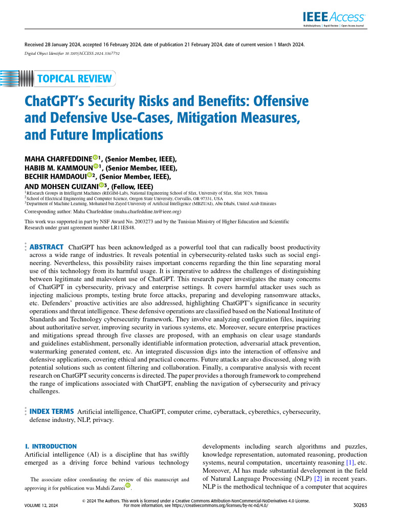 ChatGPTs Security Risks and Benefits Offensive and Defensive Use-Cases Mitigation Measures and ...