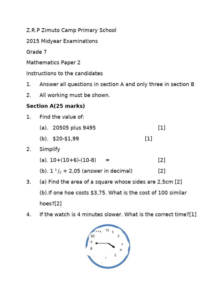 2015 Grade 7 Maths Paper 2-1-1 | PDF