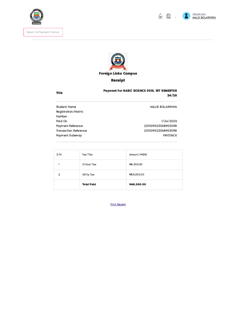 Foreign Links Campus - Payment Receipt 60000 | PDF