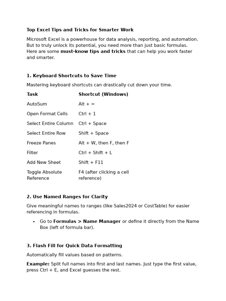 Essential Excel Tips for Efficiency | PDF | Microsoft Excel | Software