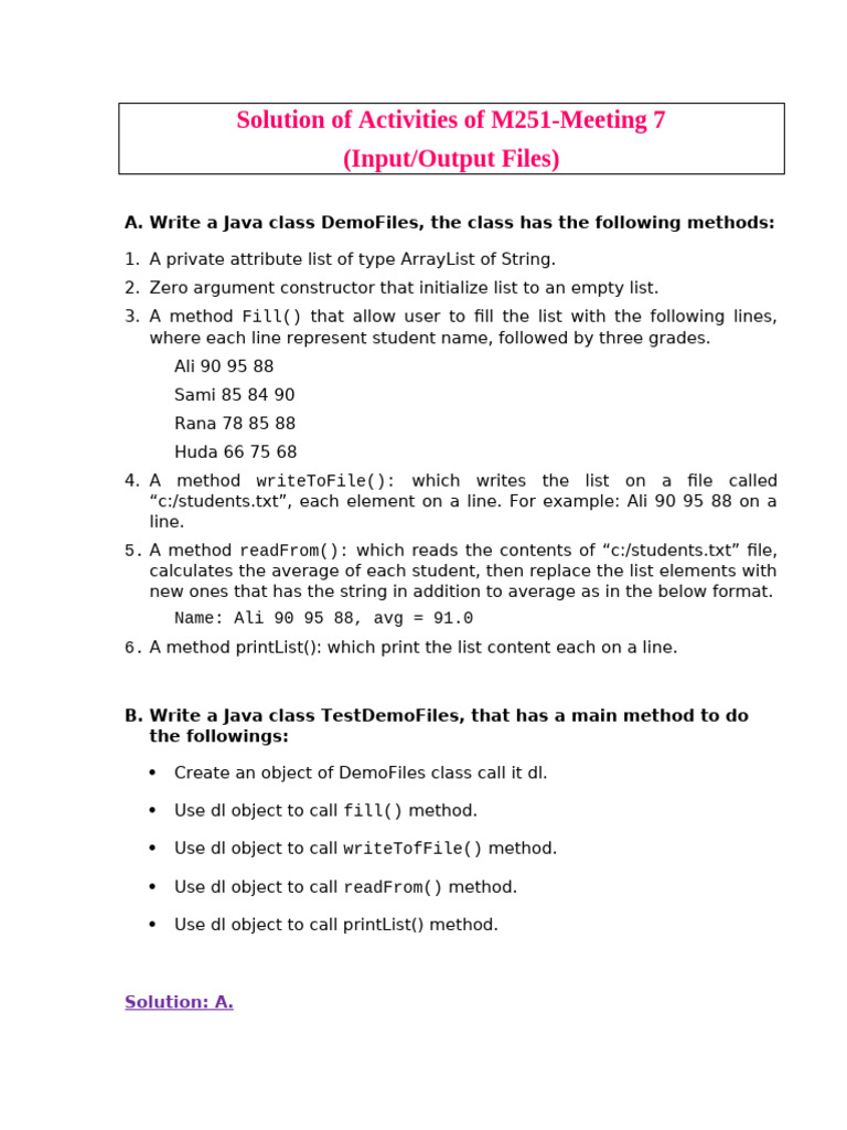 M251 Meeting 7 Activity Solution | PDF | Constructor (Object Oriented Programming) | Programming