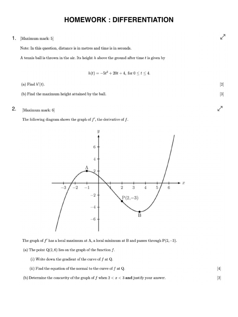 Homework on Differentiation Concepts | PDF