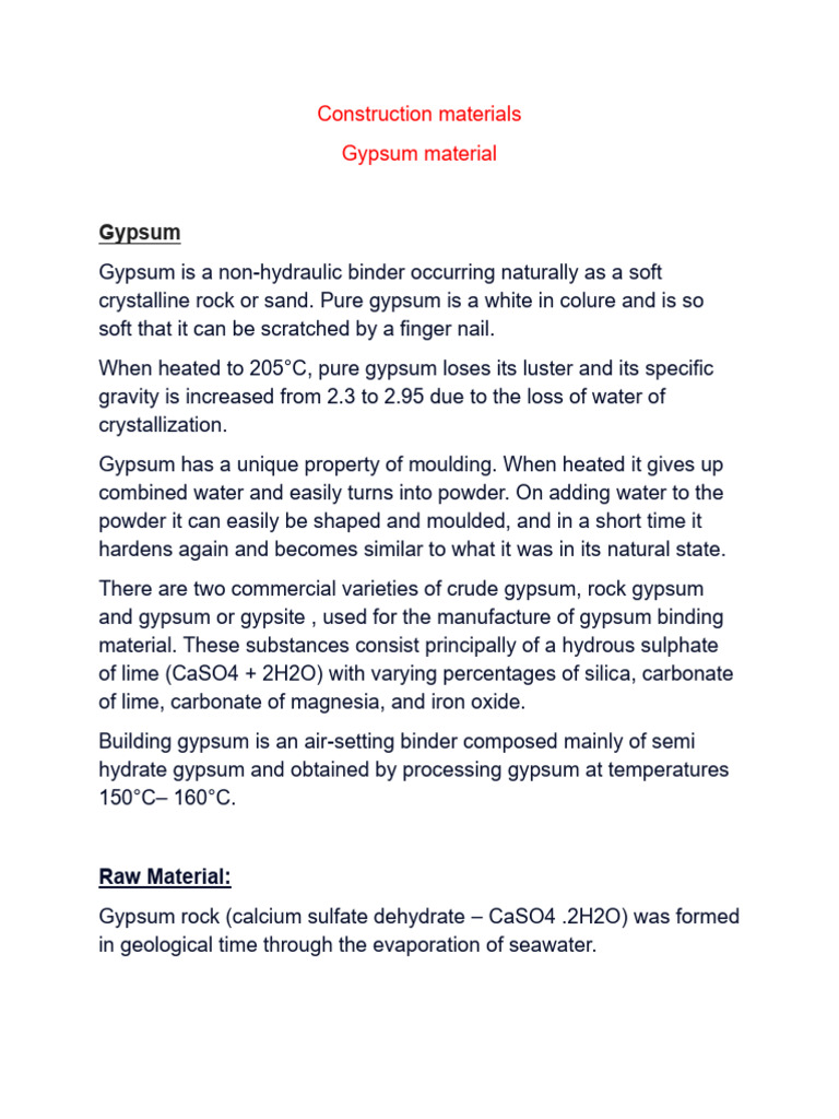 Report Construction Materials | PDF | Gypsum | Lime (Material)