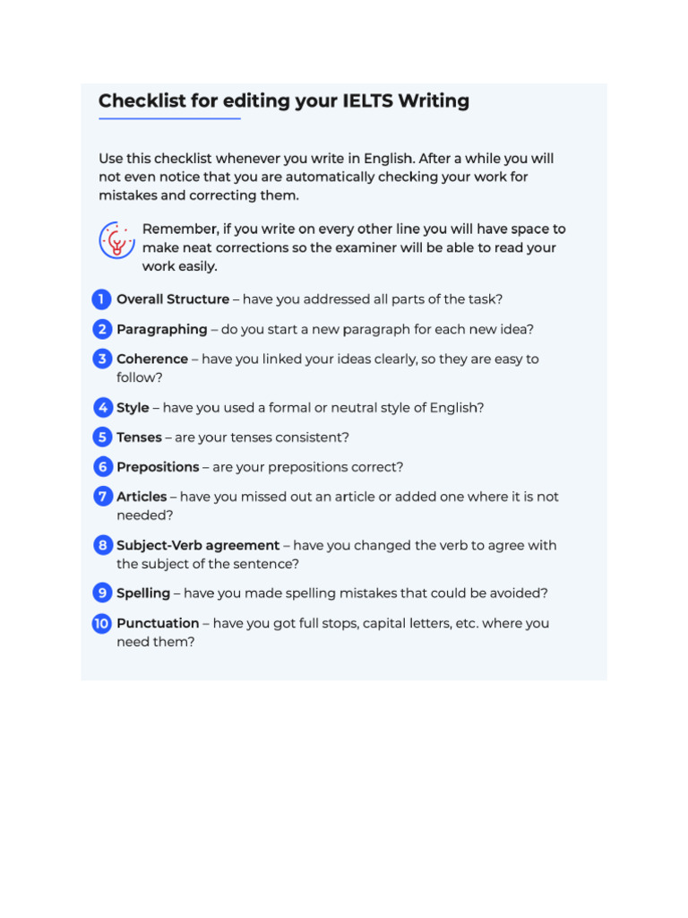Checklist for IELTS Writing Exercise | PDF