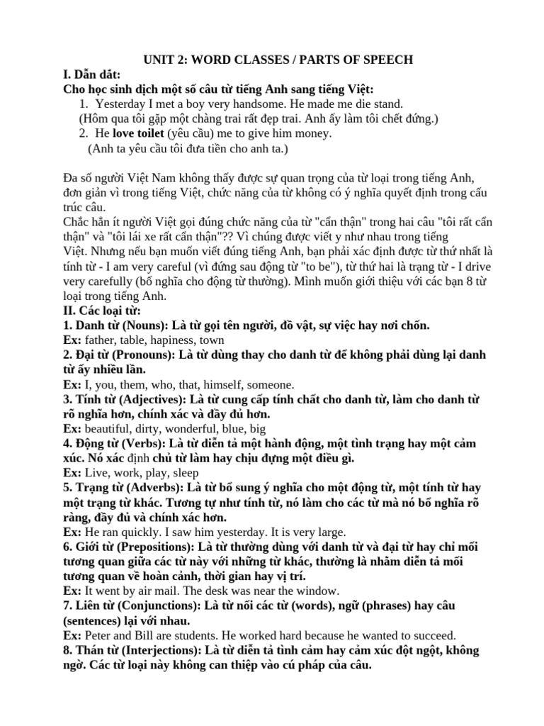 Unit 2 Word Classes - Ly Thuyet | PDF