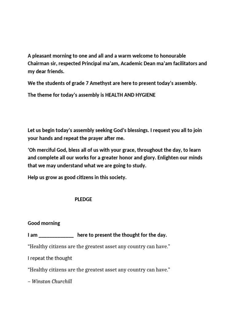Health and Hygiene Assembly | PDF | Hygiene
