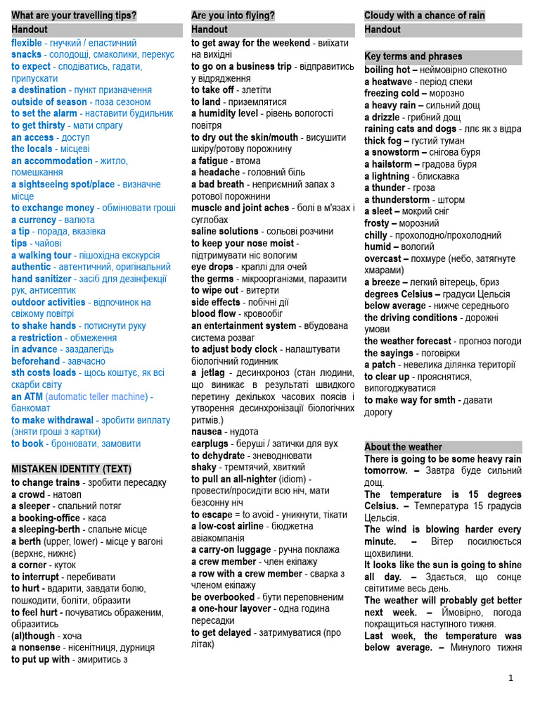 (UP) U1 VOCABULARY LIST TRAVELING.docx | PDF