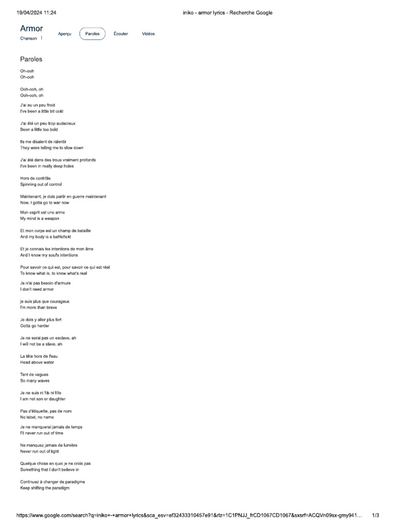 Iniko - Armor Lyrics | PDF