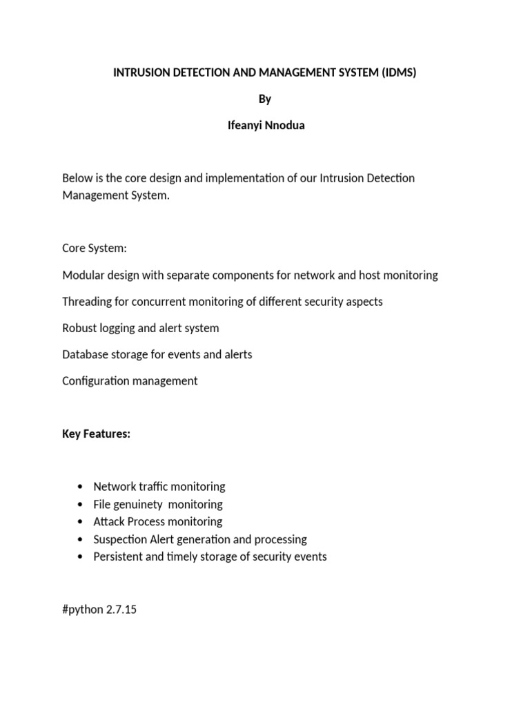 Intrusion Detection Management System | PDF | Computer Network ...