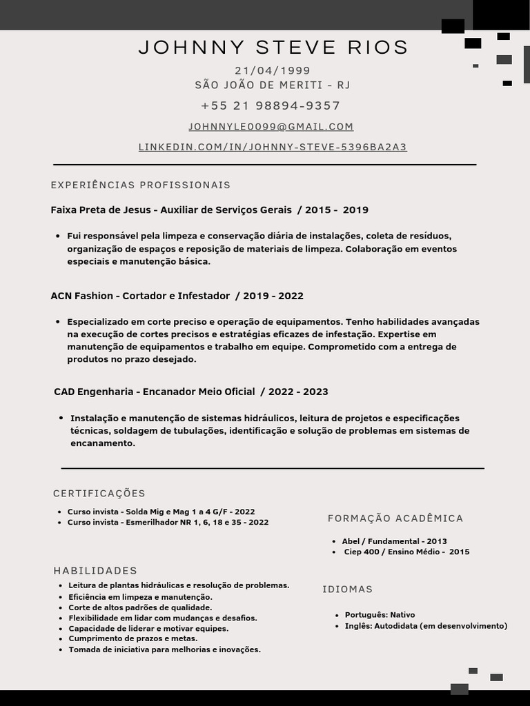 Currículo de Johnny Steve Rios | PDF