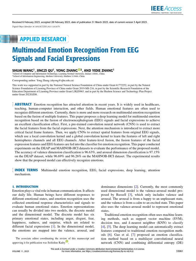 Multimodal Emotion Recognition From EEG Signals and Facial Expressions | PDF | Machine Learning ...
