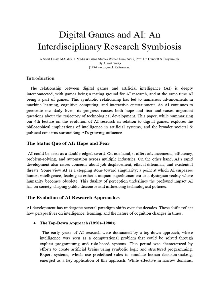 Digital Games and AI - An Interdisciplinary Research Symbiosis | PDF | Artificial Intelligence ...