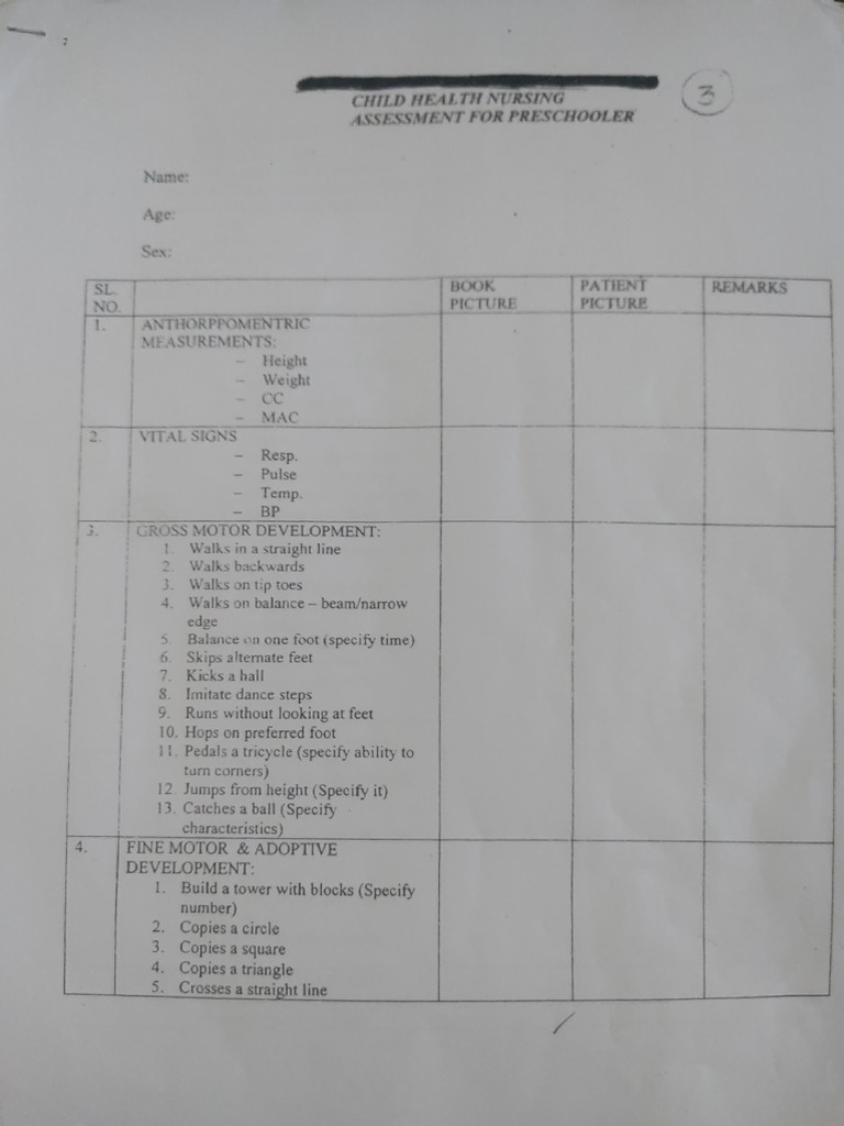 Assessment of Pre Schooler | PDF