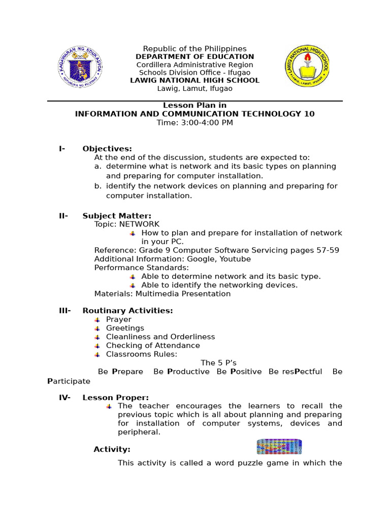 Grade 10 ICT: Networking Lesson Plan | PDF | Computer Network ...